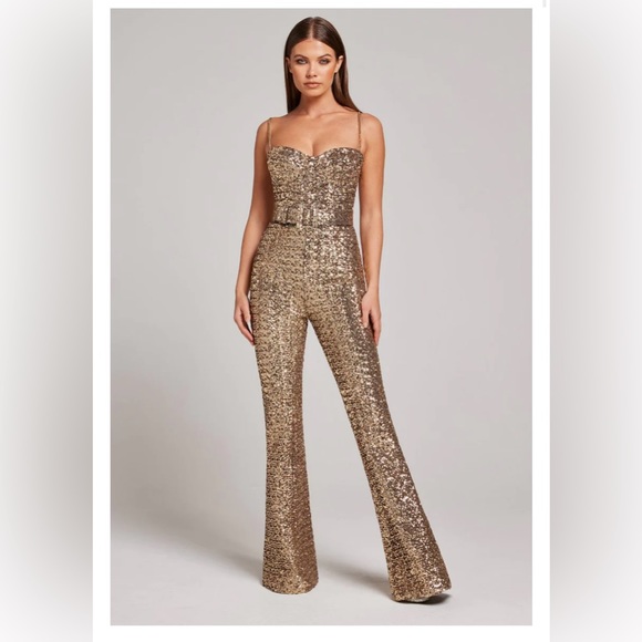NADINE MERABI | Pants & Jumpsuits | Nadine Merabi Lucinda Gold Jumpsuit ...